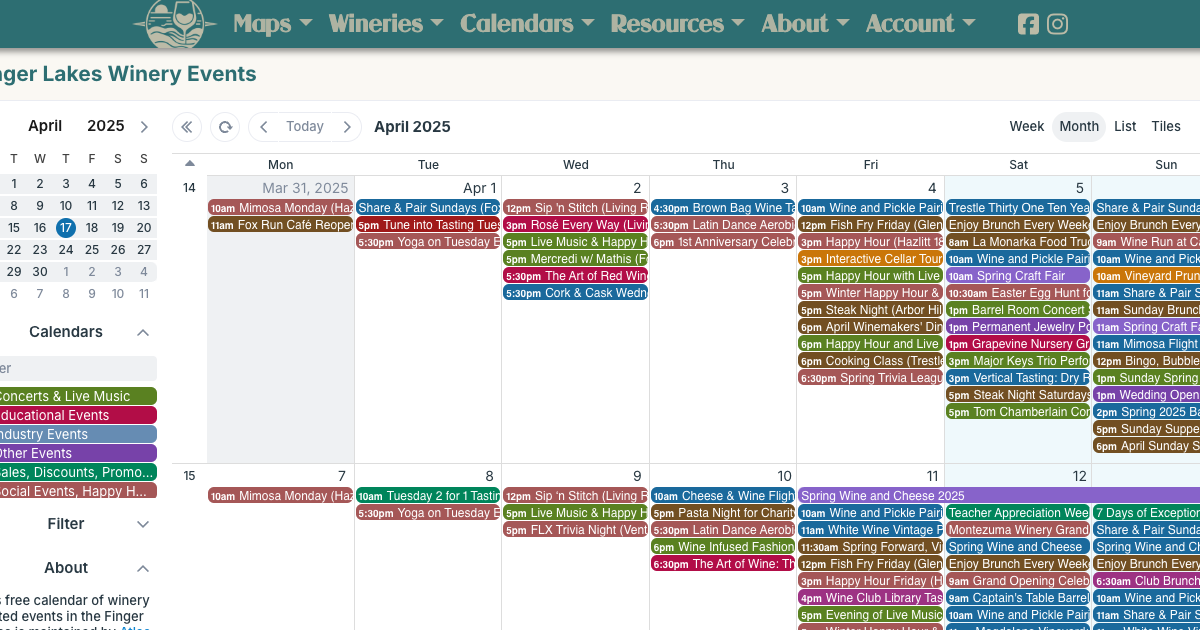 Finger Lakes Winery Events Calendar